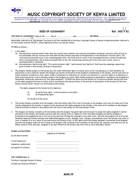 Image result for Deed of Assignment