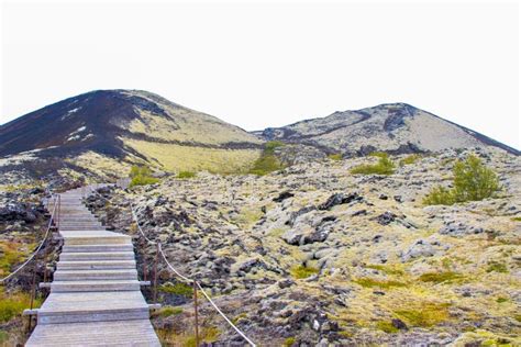 Grabrok Volcanic Crater Inactive Volcano with Green Moss in Iceland ...