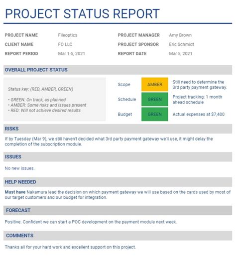 Image result for Status Report Examples