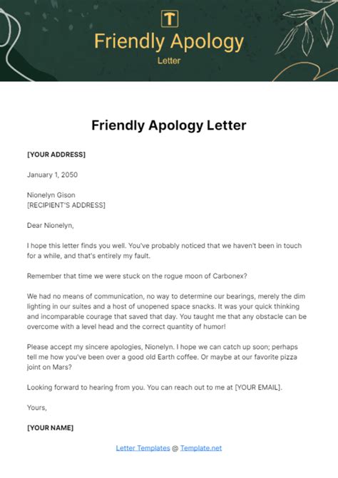 Free Friendly Apology Letter Template - Edit Online & Download ...