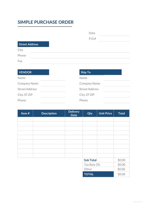 Image result for Simple Purchase Order Form