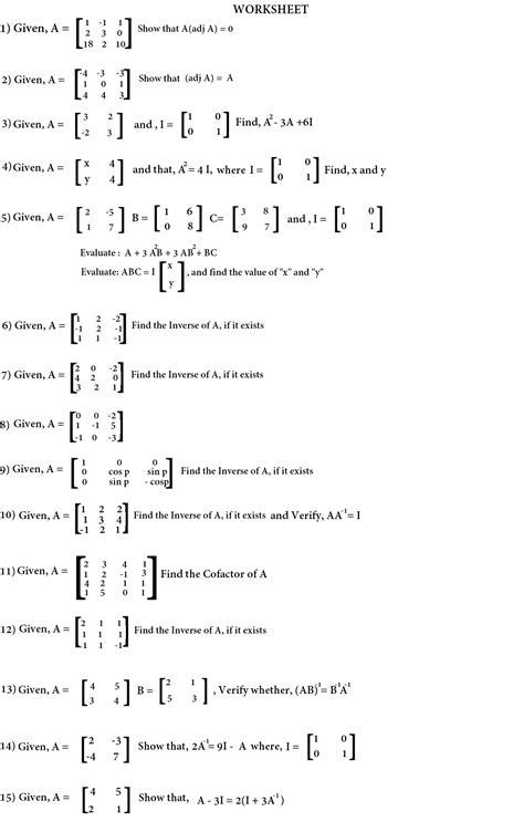 Image result for Matrix Worksheet