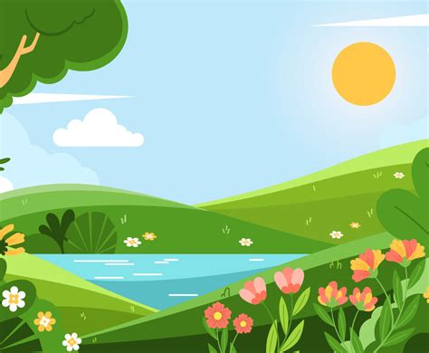 Spring Landscape Background With Flowers Vector Art & Graphics ...