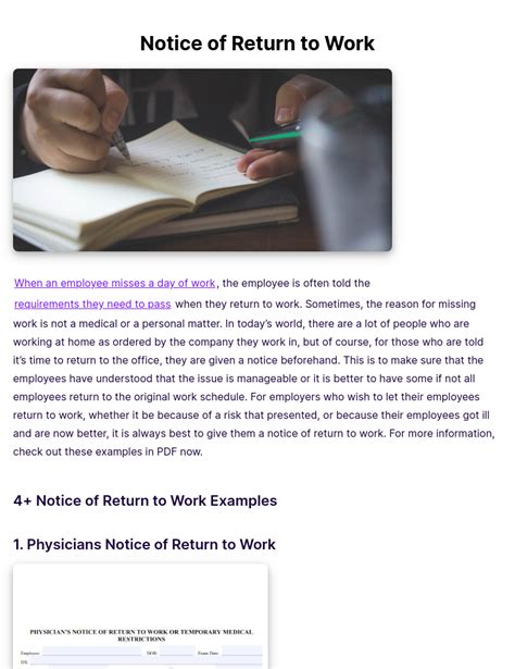 Image result for Return to Work Notice Sample