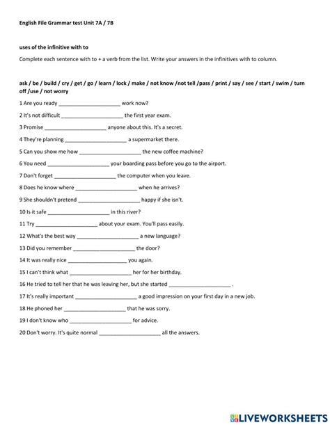 Image result for To-Infinitive Exercise