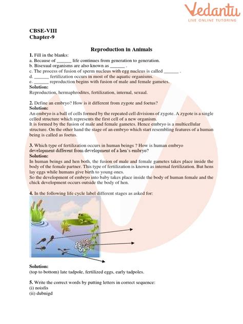 Image result for Reproduction in Animals Science Class 8 Worksheet