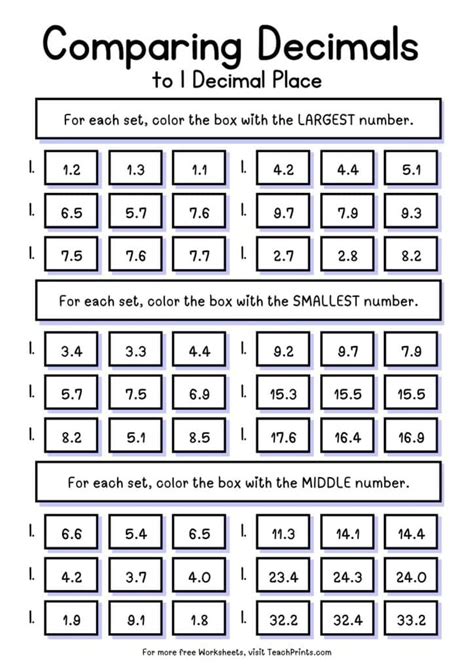 Image result for Comparing Decimals Worksheet Printable