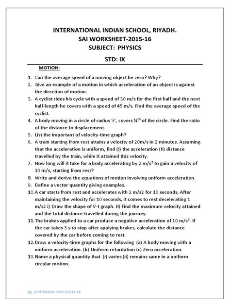 Image result for Physics Questions Class 9 Motion
