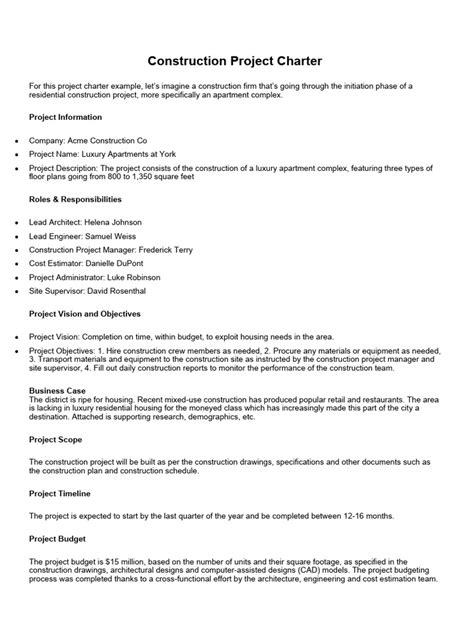 Construction Project Charter | PDF | Specification (Technical Standard ...