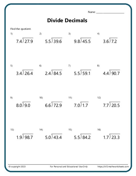 Image result for Divide Decimals Common Core Math Worksheets
