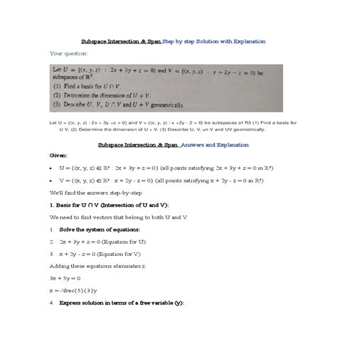 Image result for Intersection of Two Subspace Example