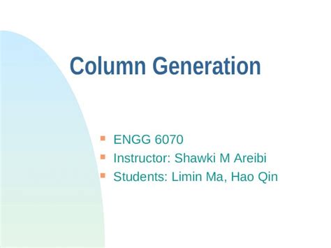 Image result for Column Generation Example