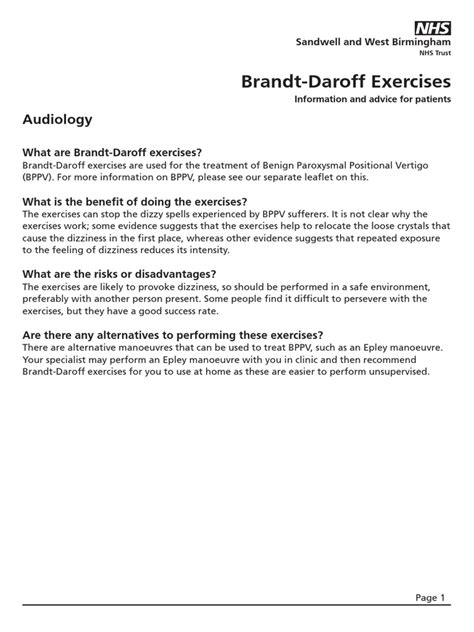 Brandt-Daroff Exercises: Audiology | PDF | Vertigo | Diseases And Disorders