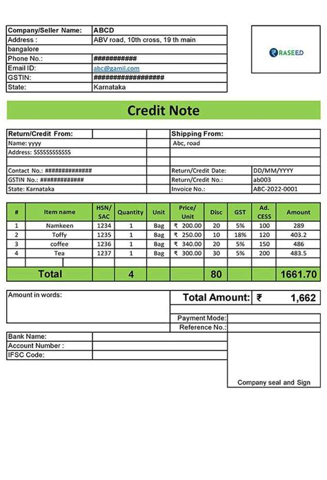Image result for Example of Credit Note Negative Total