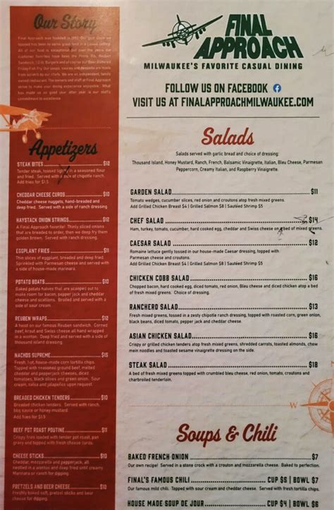 Image result for Final Approach Restaurant Menu