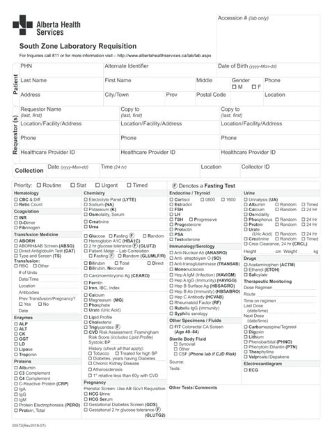 Image result for Lab Requisition Form Template Alberta