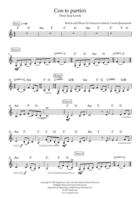 Image result for Con Te Partiro Partition