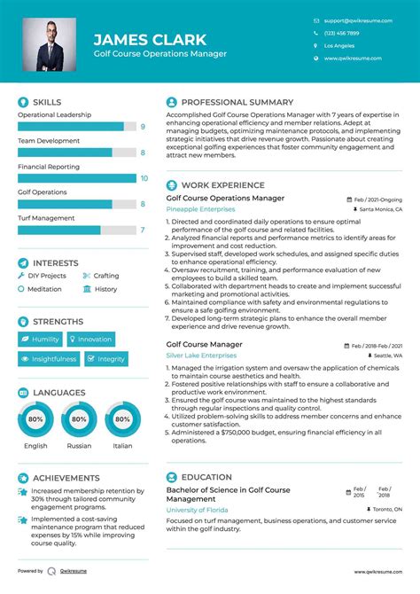 Image result for Golf Course Manager Resume Example
