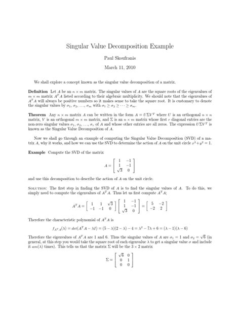 Image result for Singular Value Decomposition Example