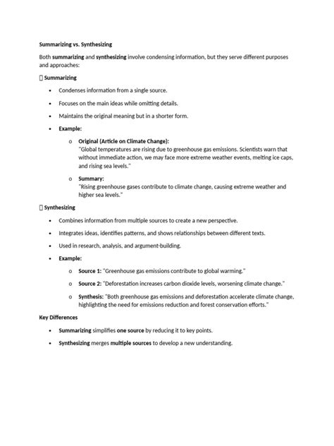 Image result for Synthesizing vs Summarizing