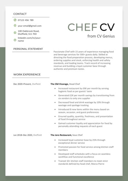 Image result for Kitchen Assistant CV PDF