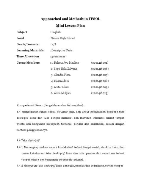 Image result for TESOL Lesson Plan Examples