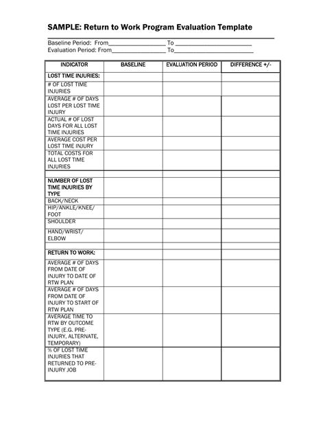 Image result for Return to Work Program Template
