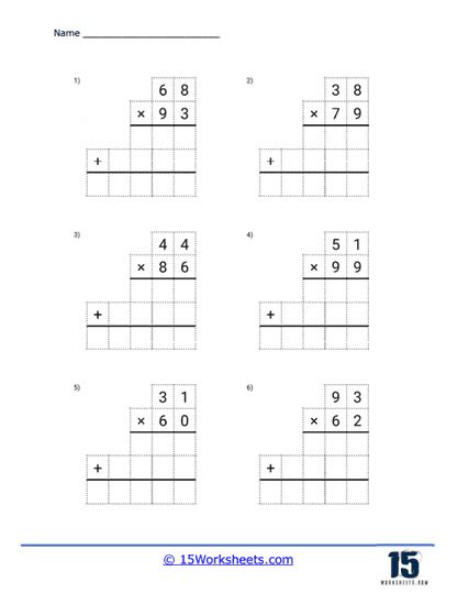 Image result for Double Over Double-Digit Multiplication with Grid Worksheet