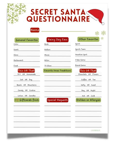 Image result for Simple Secret Santa Question Form