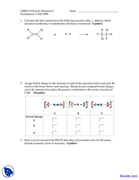 Lewis Structure - General Chemistry - Quiz - Docsity
