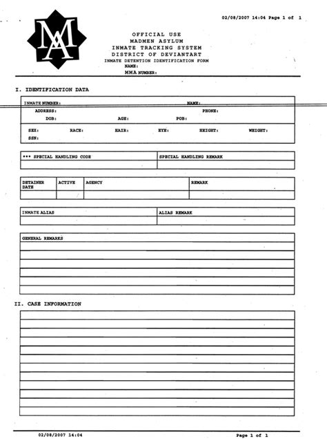 Image result for Inmate Intake Form