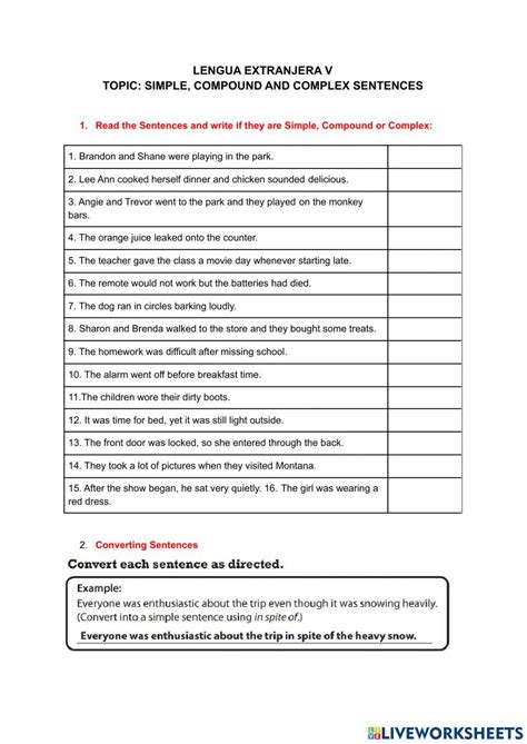 Image result for Simple Compound Complex Sentences Exercise