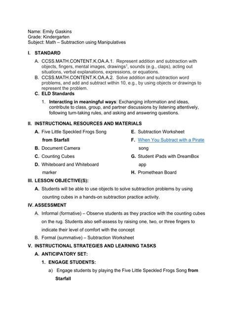 Image result for Subtraction Lesson Plan PowerPoint Example