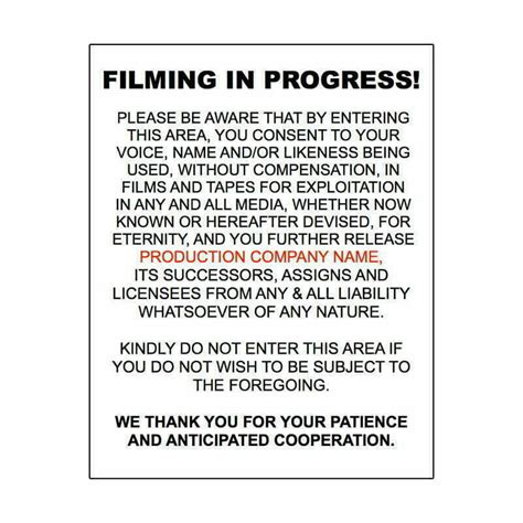 Image result for Filming in Progress Sign Printable