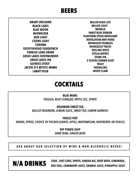 Image result for Alcohol Menu