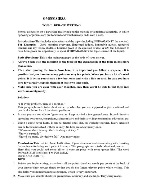 Image result for Written Debate Examples