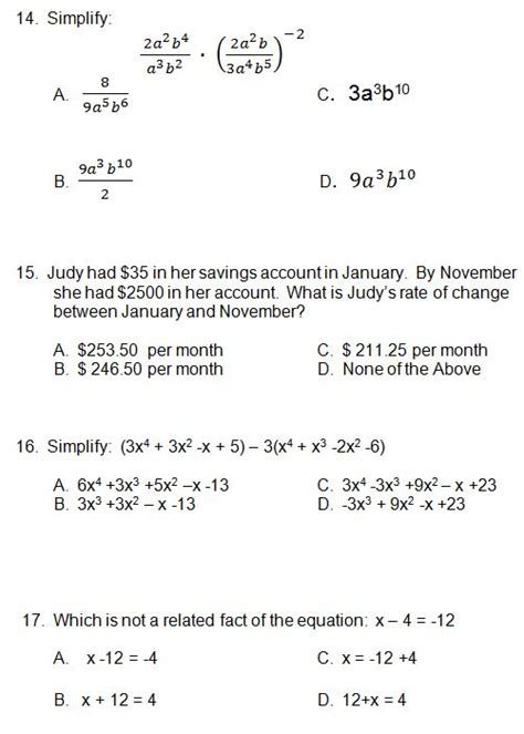 Image result for Algebra 1 Practice Test