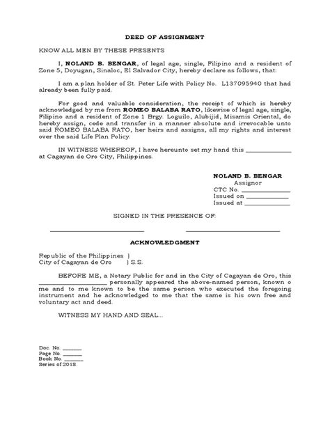 Image result for Deed of Assignment