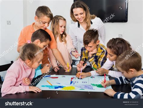 Cute Children Teacher Drawing Together Classroom Stock Photo (Edit Now ...