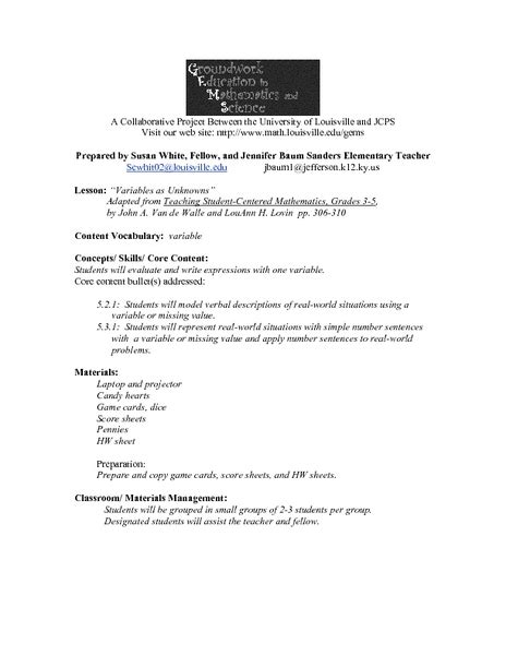 Image result for Variables Lesson Plan