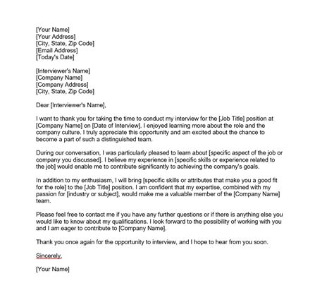 Image result for Thank You Note After Interview Example