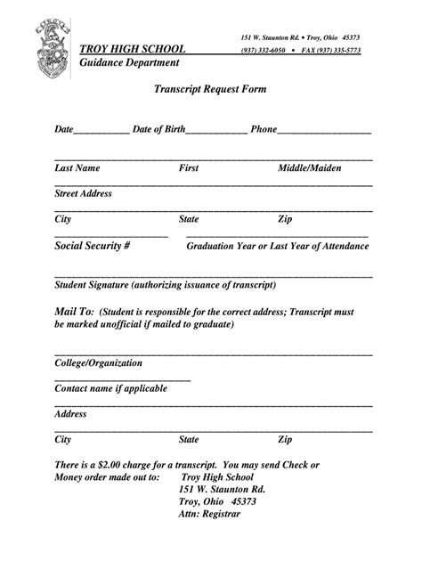 Image result for High School Transcript Request Form