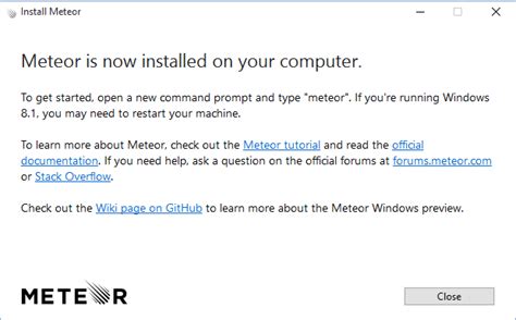 Image result for Meteor for Windows Install