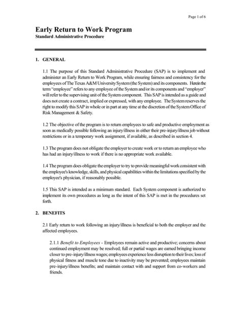 Image result for Establish a Return to Work Program