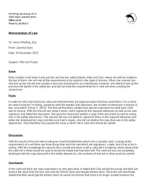 Image result for Memorandum of Law Example