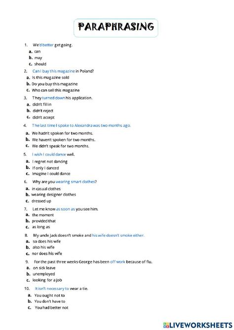 Image result for Paraphrasing Worksheet