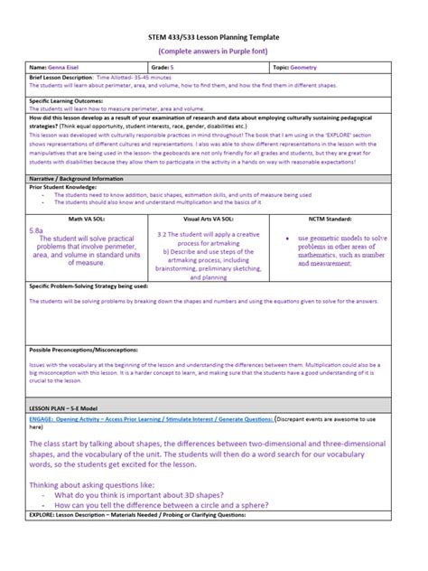 Image result for 5E Math Lesson Plan Examples