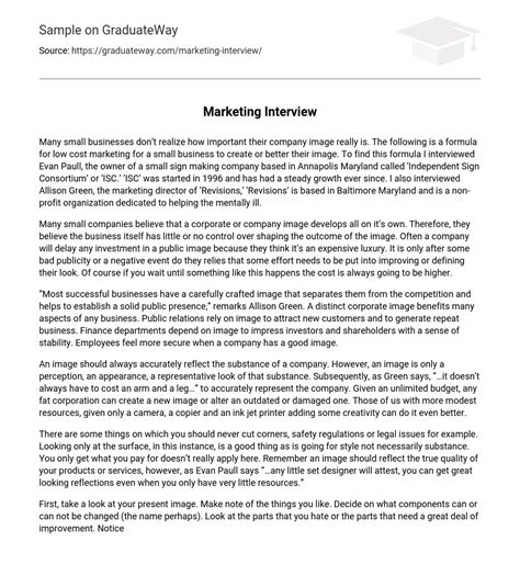 Image result for Marketing Work Samples Example Interview