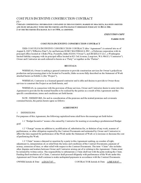 Image result for Cost Plus Percentage Contract Examples