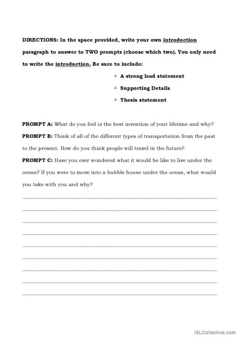 Image result for Writing Introduction Paragraph Worksheet